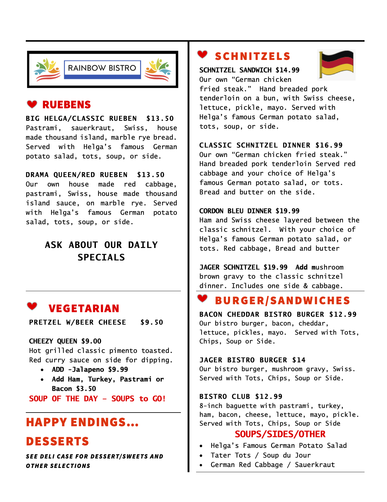 New Updated Menu includes Schnitzels! – Rainbow Bistro OKC