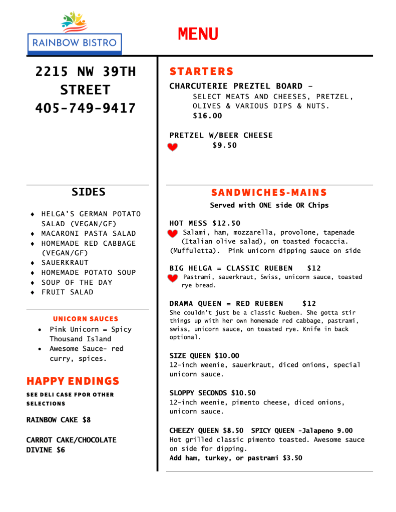 Updated Menu – Rainbow Bistro OKC